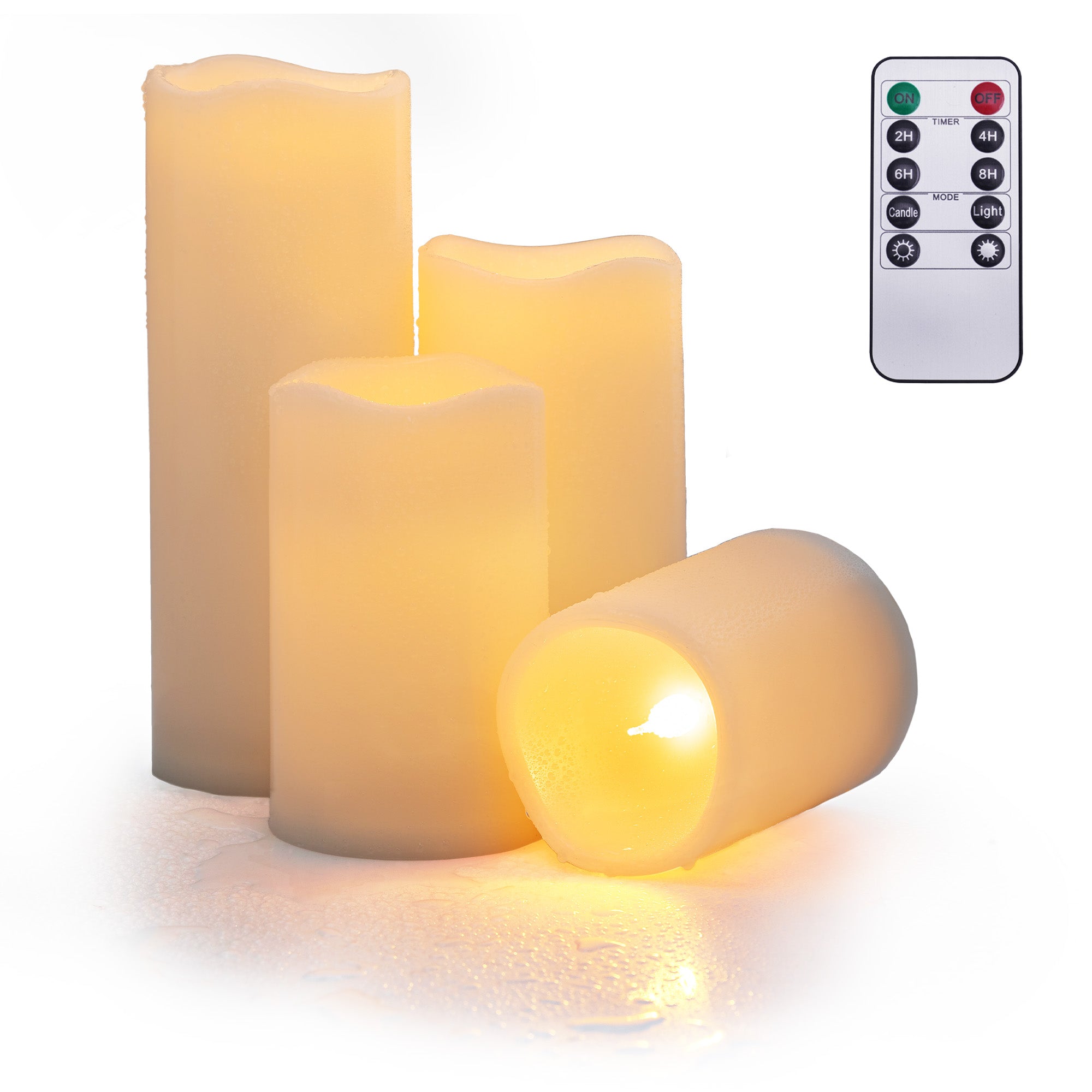 Flameless Timer LED Flickering Candle Set of 4 - Pillar Light Realisti